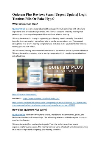 Quietum Plus Reviews Scam [Urgent Update] Legit Tinnitus Pills Or Fake ...
