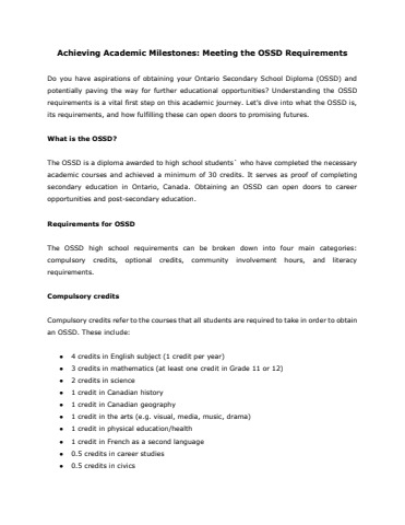 Achieving Academic Milestones- Meeting the OSSD Requirements