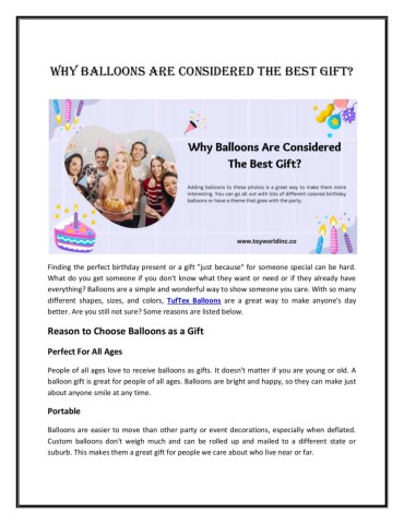 Why Balloons Are Considered The Best Gift?