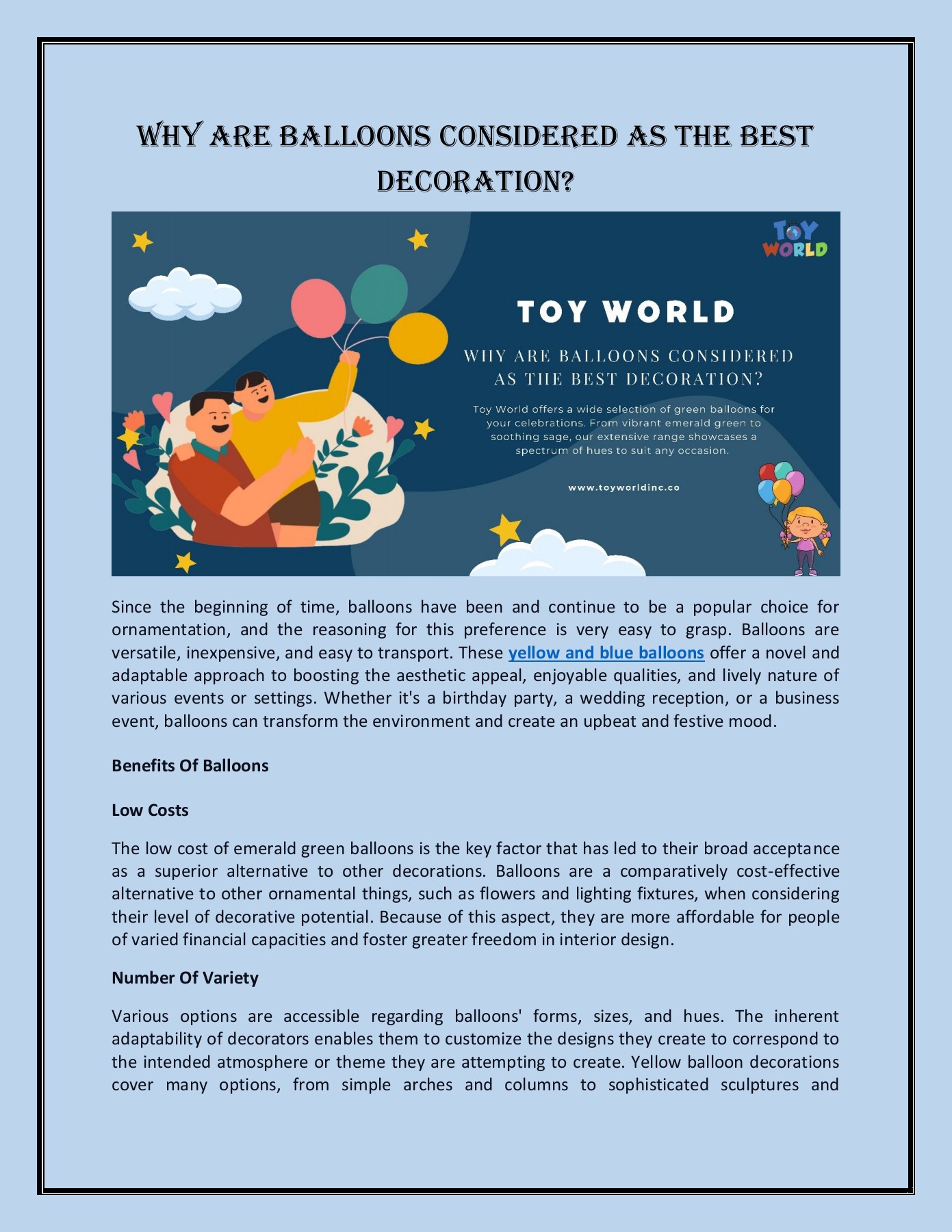 Why Are Balloons Considered As The Best Decoration - Toy World - Page 1 ...