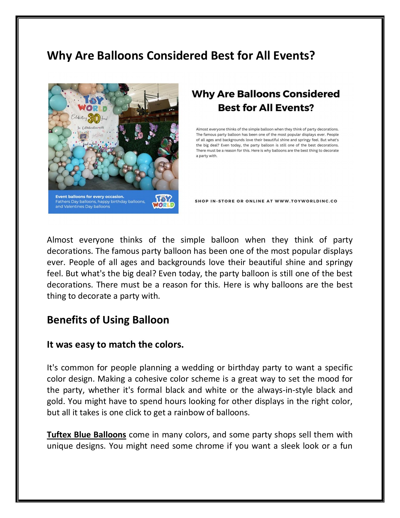 Why Are Balloons Considered Best for All Events? - Toy World - Page 1 ...
