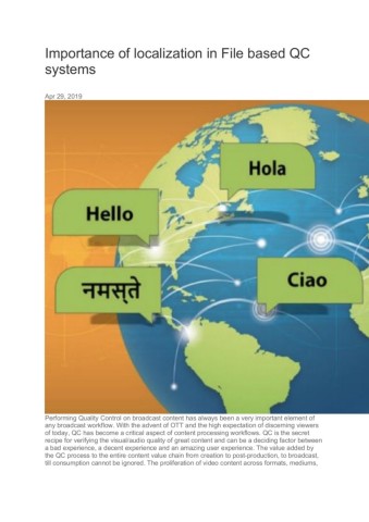 Importance of localization in File based QC systems