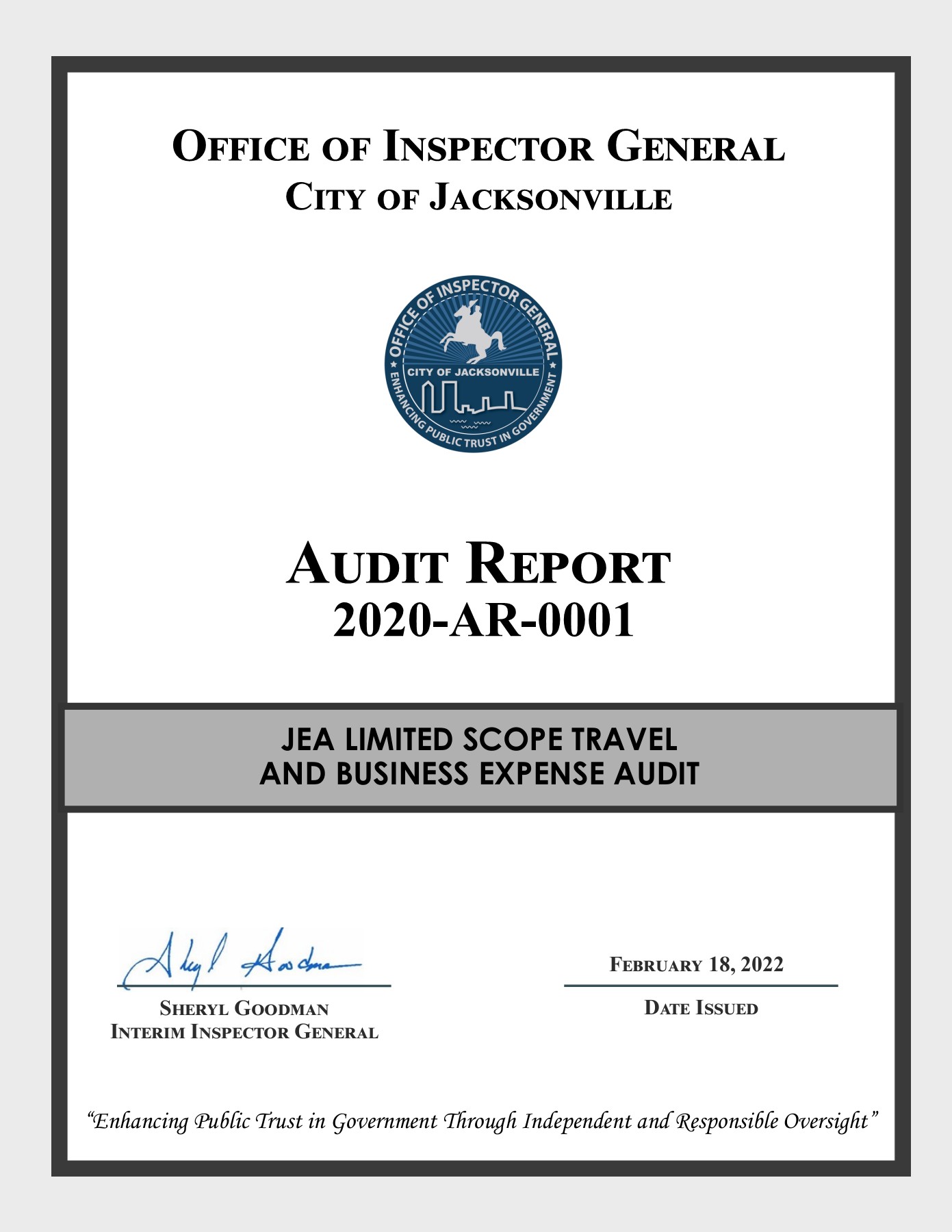 JEA Limited Scope Travel and Business Expense Audit (2020-AR-0001 ...