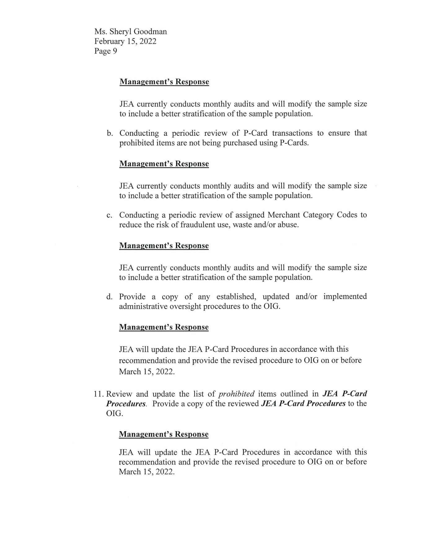 JEA Limited Scope Travel and Business Expense Audit (2020-AR-0001 ...