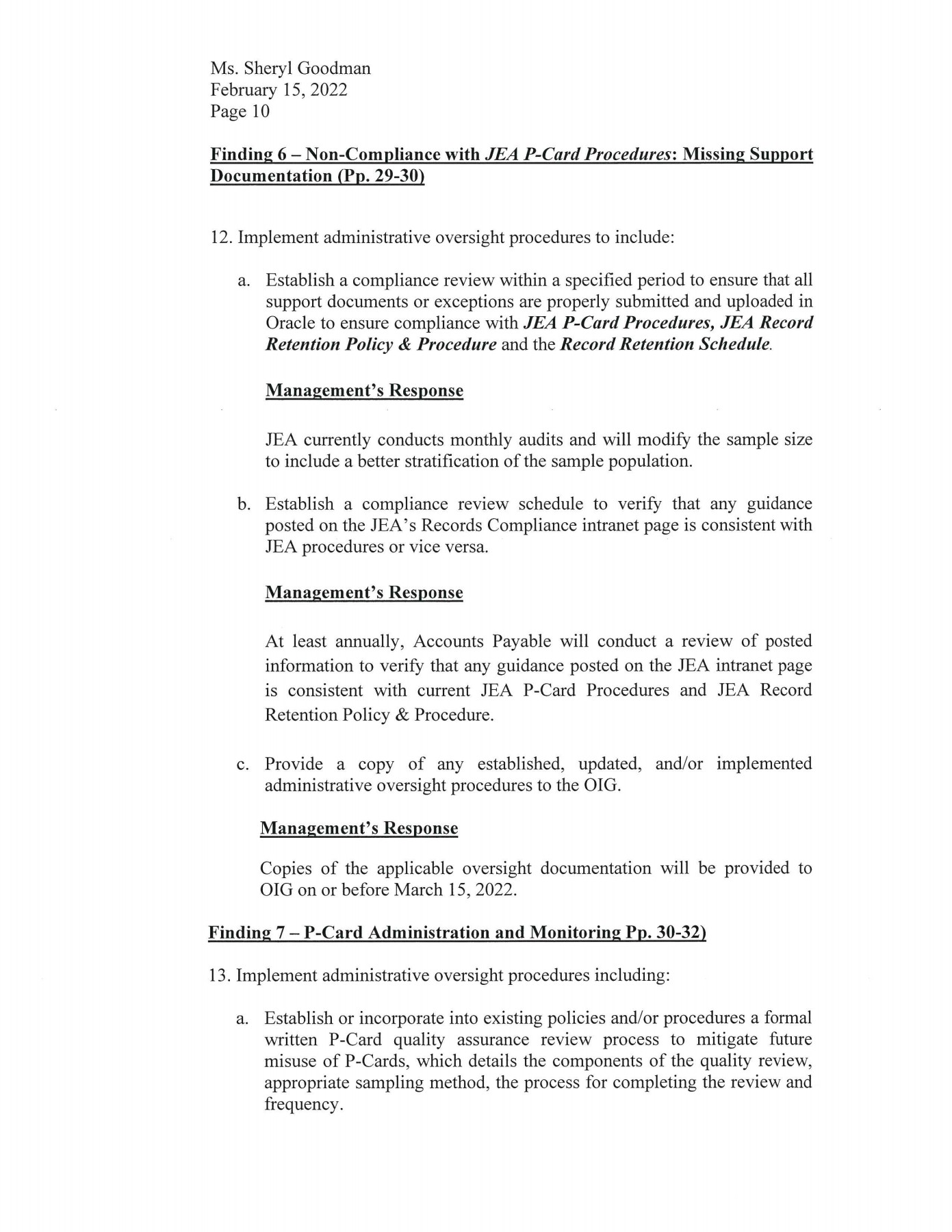 JEA Limited Scope Travel and Business Expense Audit (2020-AR-0001 ...