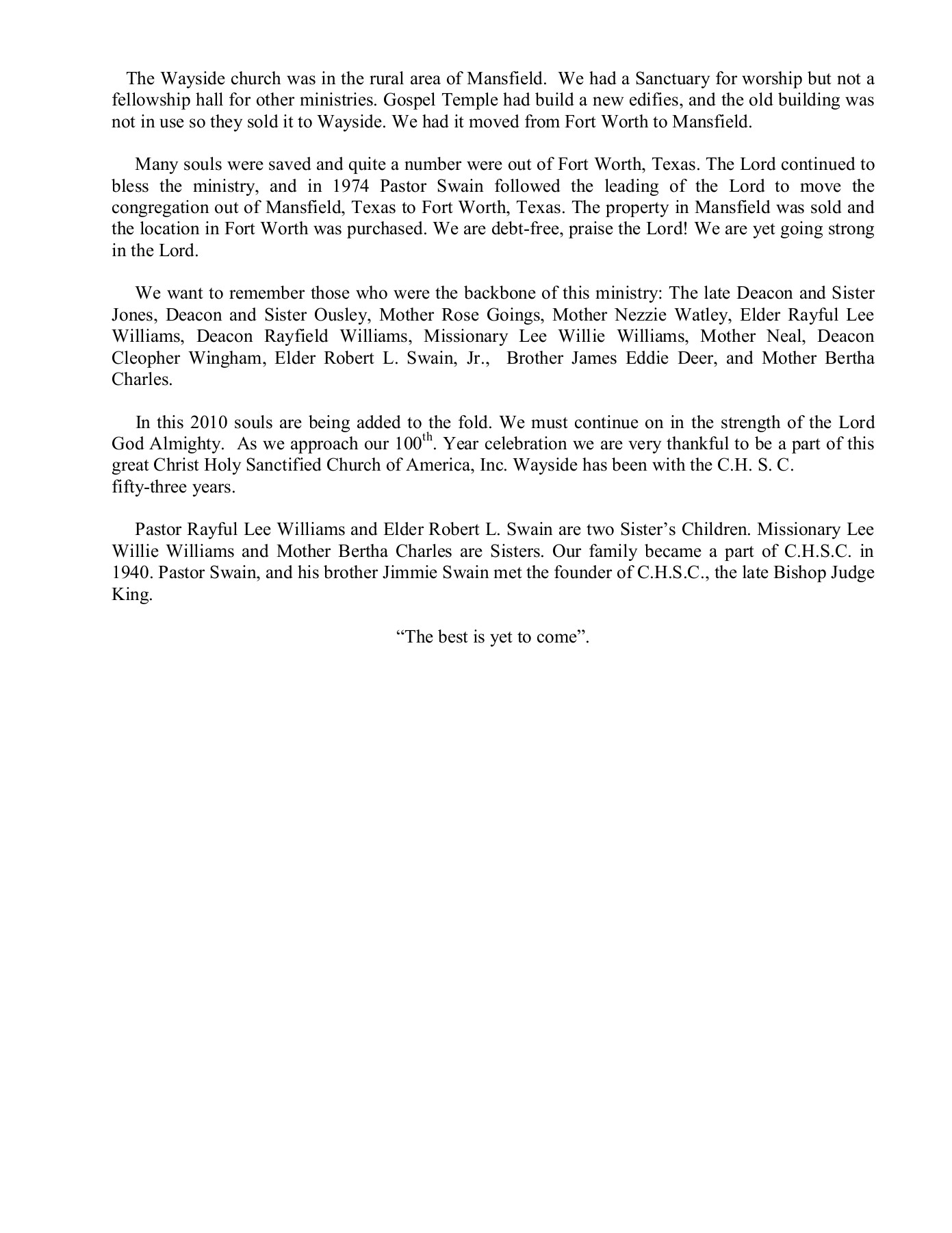 History of the Christ Holy Sanctified Church draft_08042010 - pastored ...