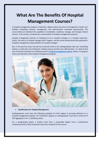 What Are The Benefits Of Hospital Management Courses - ICRI India - Page 1 | Flip PDF Online ...