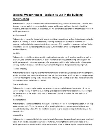 External Weber render - Explain its use in the building construction - surya. prabisha - Page 1 ...