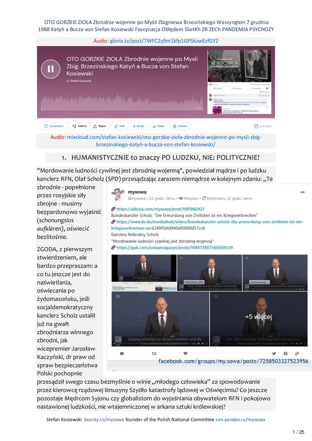 OTO GORZKIE ZIOŁA Zbrodnie wojenne po Myśli Zbig. Brzezinskiego Katyń a Bucza von Stefan ...