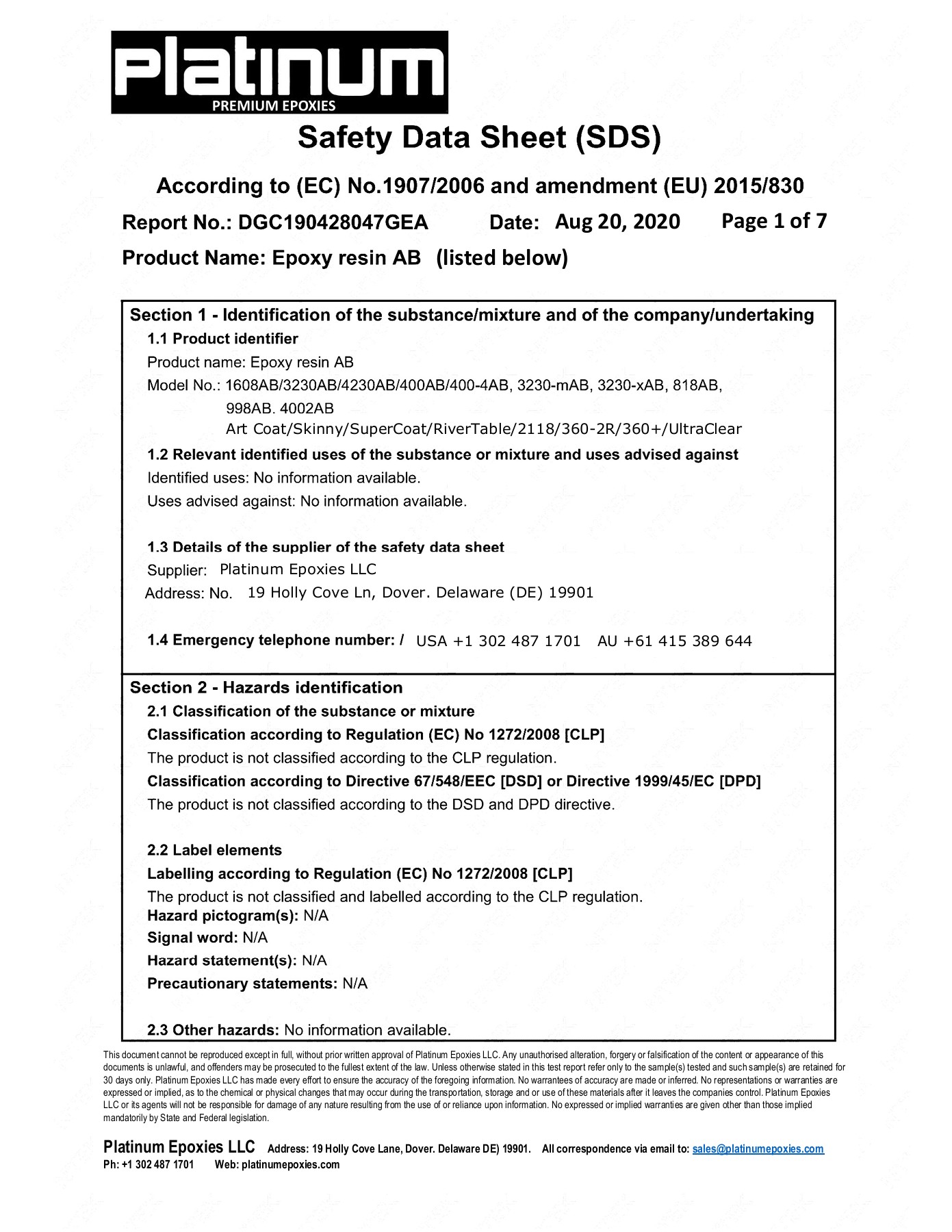 SDS_Platinum_Food_Grade_Resin - info - Page 1 - 7 | Flip PDF Online ...