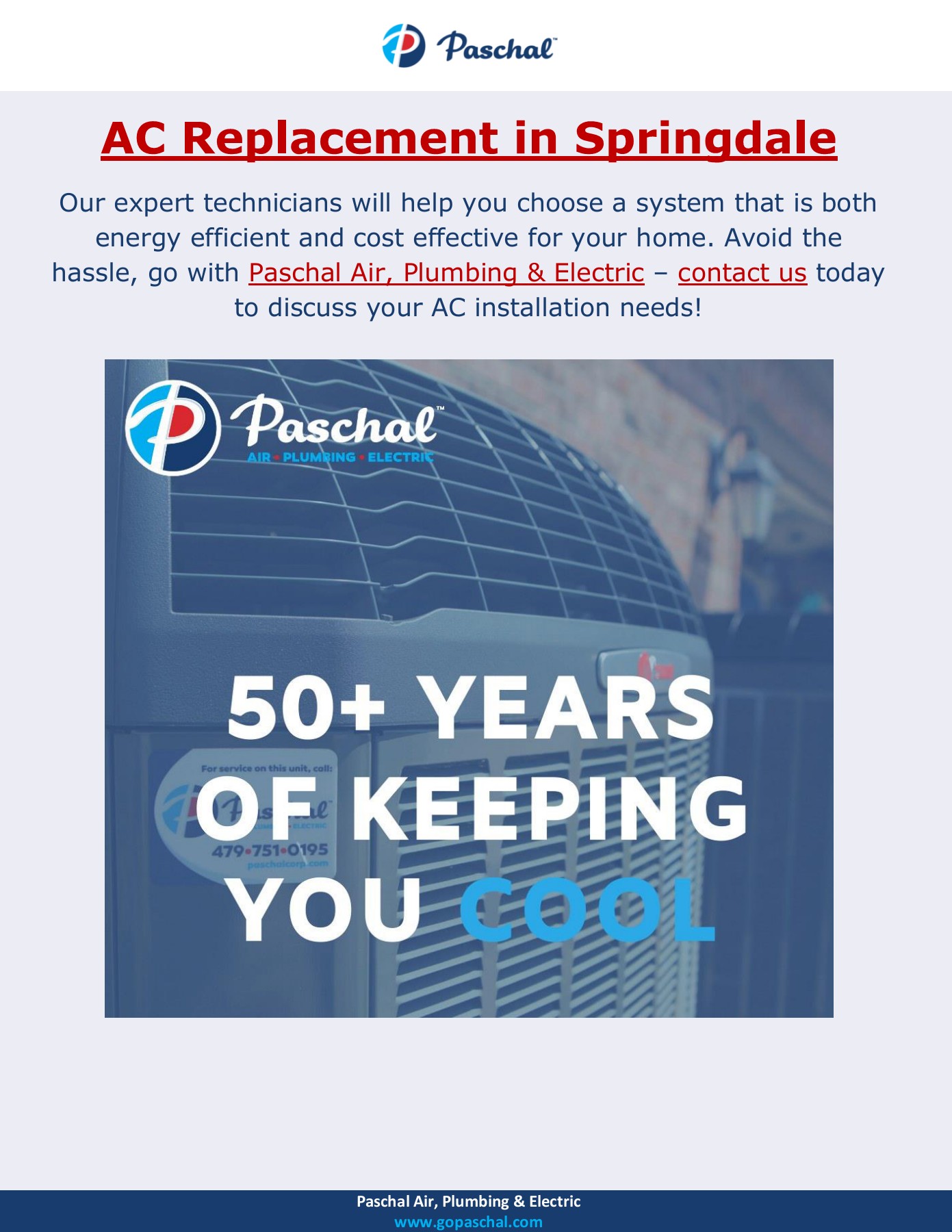 AC Replacement in Springdale - Paschal Air, Plumbing & Electric - Page ...