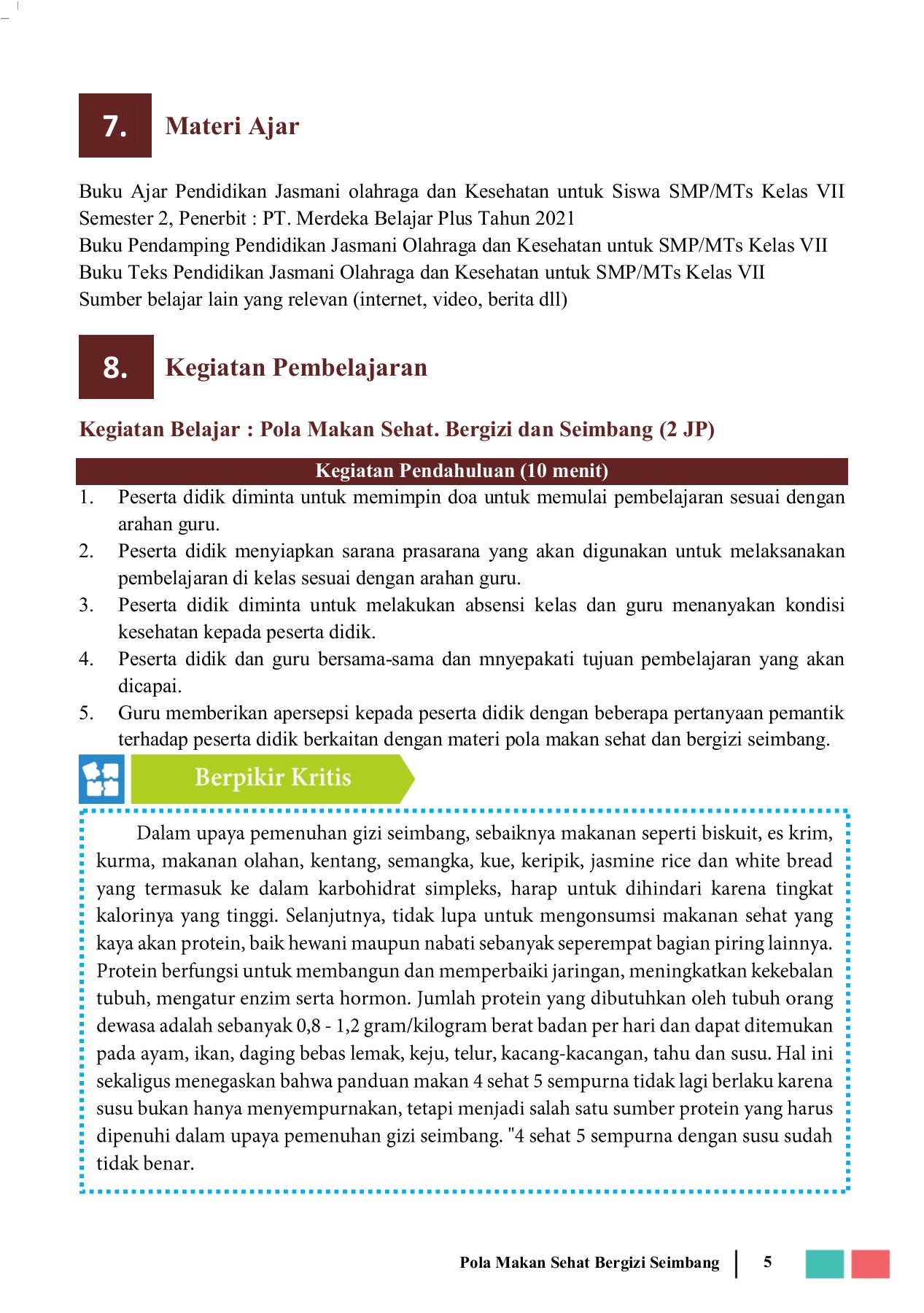 Modul Ajar PJOK - Pola Makan Sehat Bergizi dan Seimbang - Fase D-1 - adindragudos - Page 5 ...