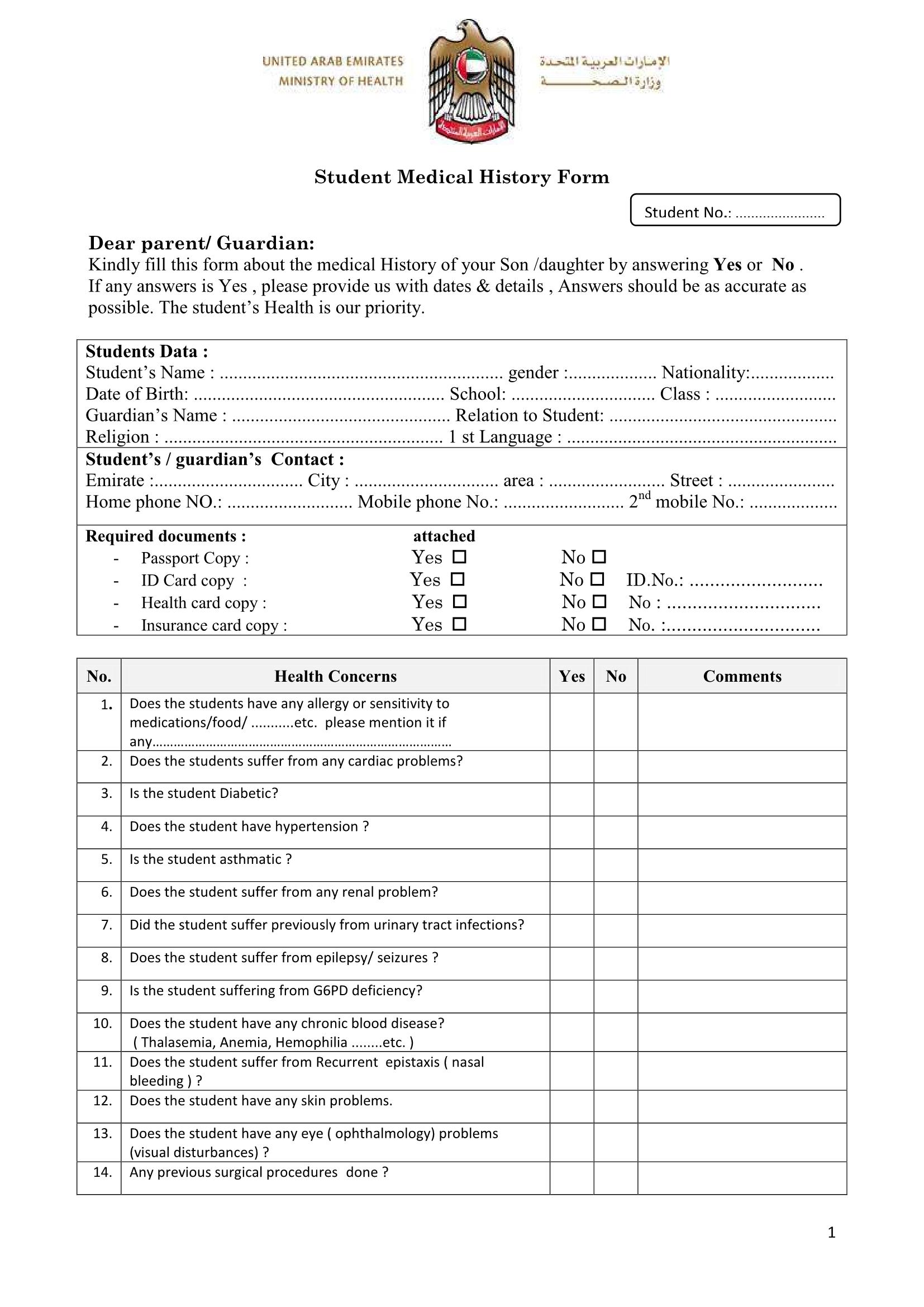 SUDENT MEDICAL HISTORY FORM - itiessharjah - Page 1 - 5 | Flip PDF ...