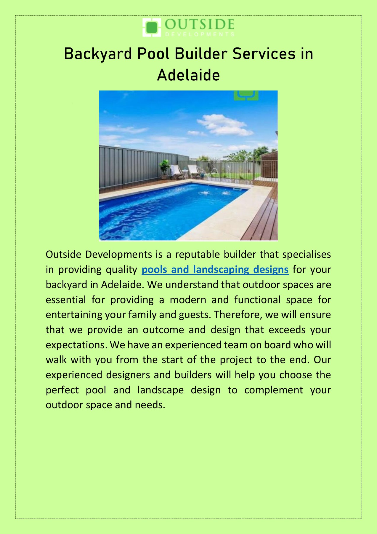 Backyard Pool Builder Services in Adelaide - Outside Developments - Page 1 - 2 | Flip PDF Online ...