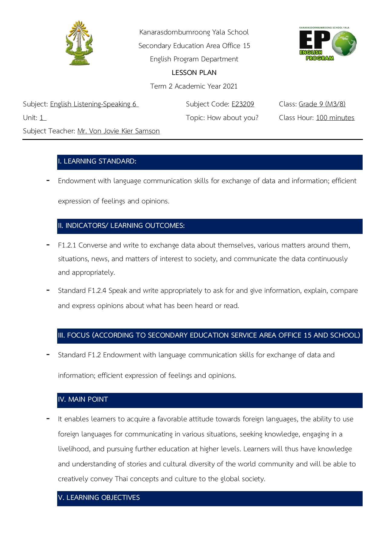 VON EP LESSON PLAN AND AFTER TEACHING RECORD TERM 2_2021_organized ...