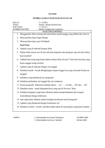 MATERI Pembejaran di rumah jenjang SD Sub Tema 1 - MUSTINAH S. Pd - Halaman 1 - 2 | PDF Online ...