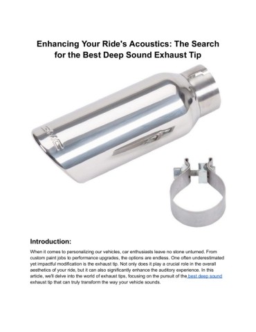 Enhancing Your Ride's Acoustics: The Search for the Best Deep Sound ...