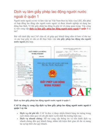 Dịch vụ làm giấy phép lao động người nước ngoài ở quận 1