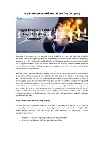 Bright Prospects with Best IT Staffing Company