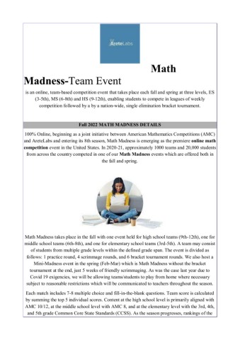 Math Madness-Team Event