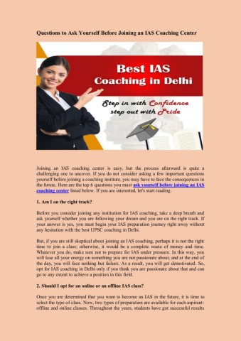 Questions to Ask Yourself Before Joining an IAS Coaching Center