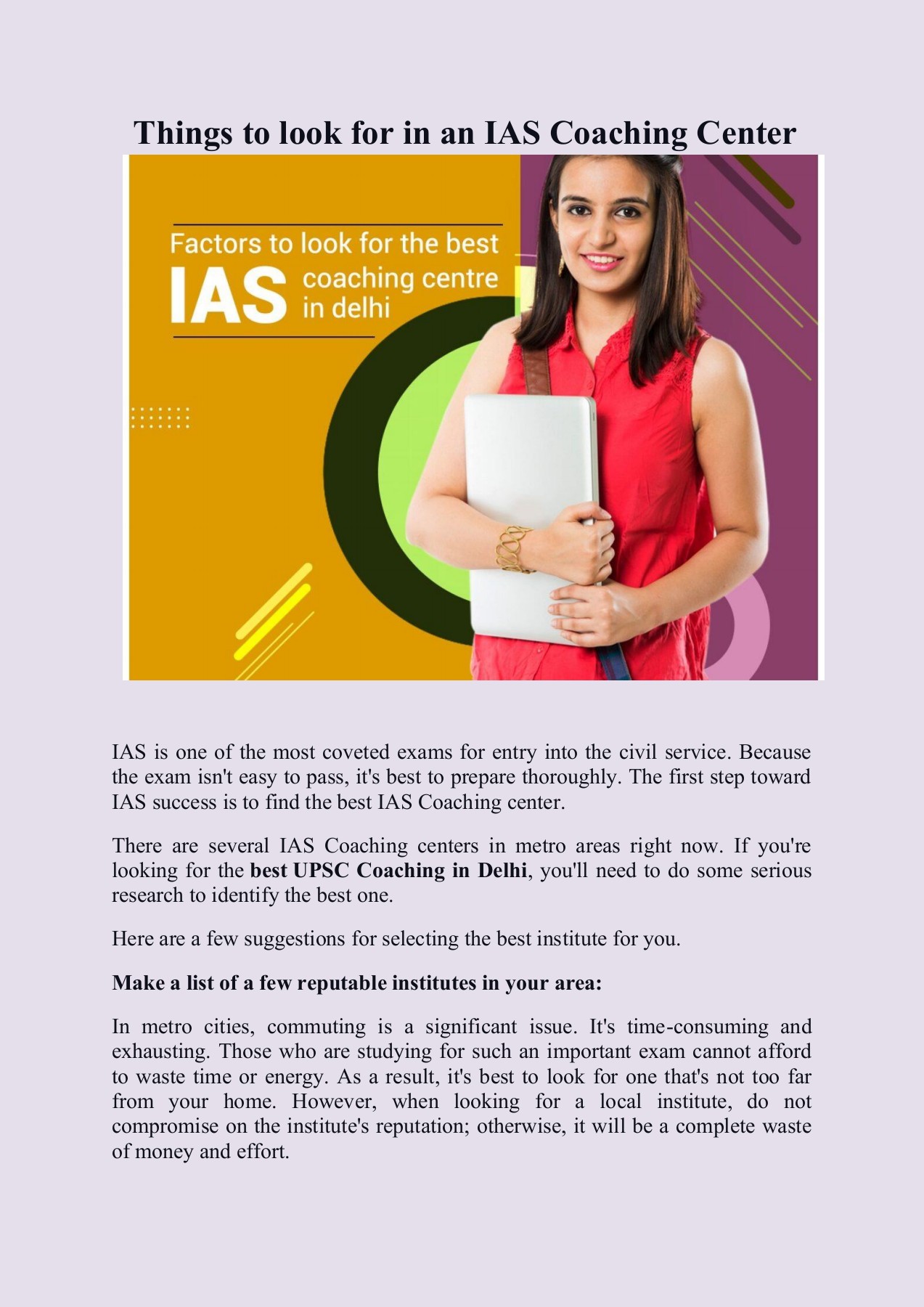 Things to look for in IAS Coaching Center - Elite IAS Academy - Page 1 ...