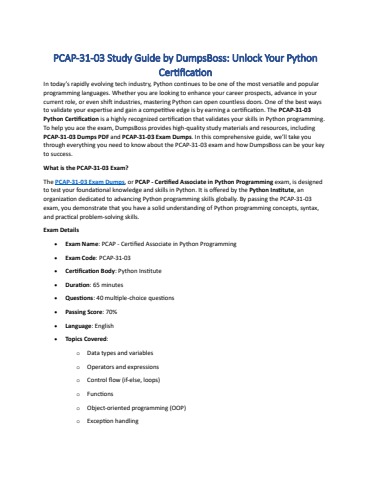 PCAP-31-03 Study Guide: DumpsBoss Makes Python Certification Achievable