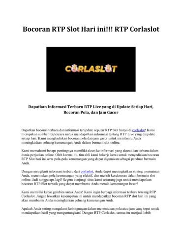 Bocoran RTP Slot Hari ini!!! RTP Corlaslot
