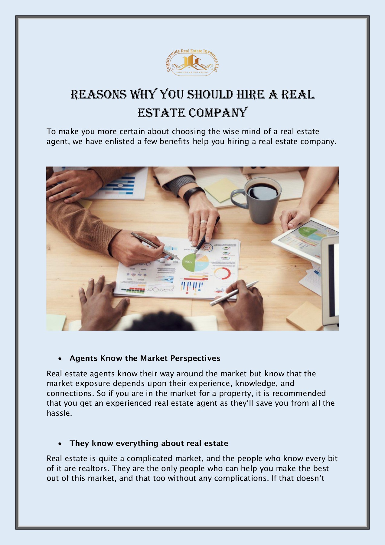 Reasons Why You Should Hire a Real Estate Company - Countrywide Real Estate Investors LLC - Page ...