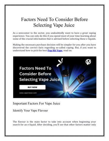 Factors Need To Consider Before Selecting Vape Juice