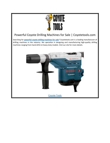 Powerful Coyote Drilling Machines for Sale | Coyotetools.com