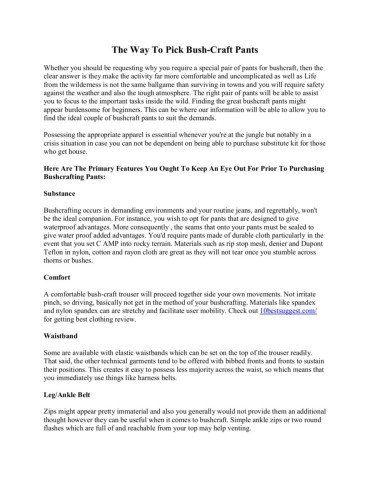 The Way To Pick Bush