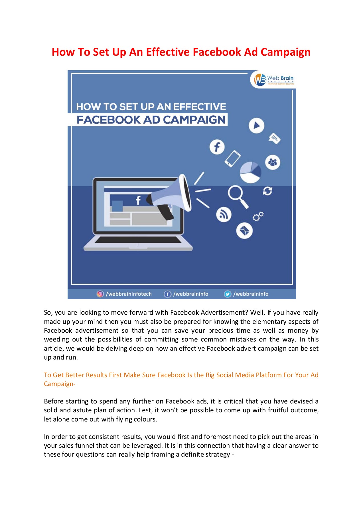 How To Set Up An Effective Facebook Ad Campaign - Web Brain InfoTech ...