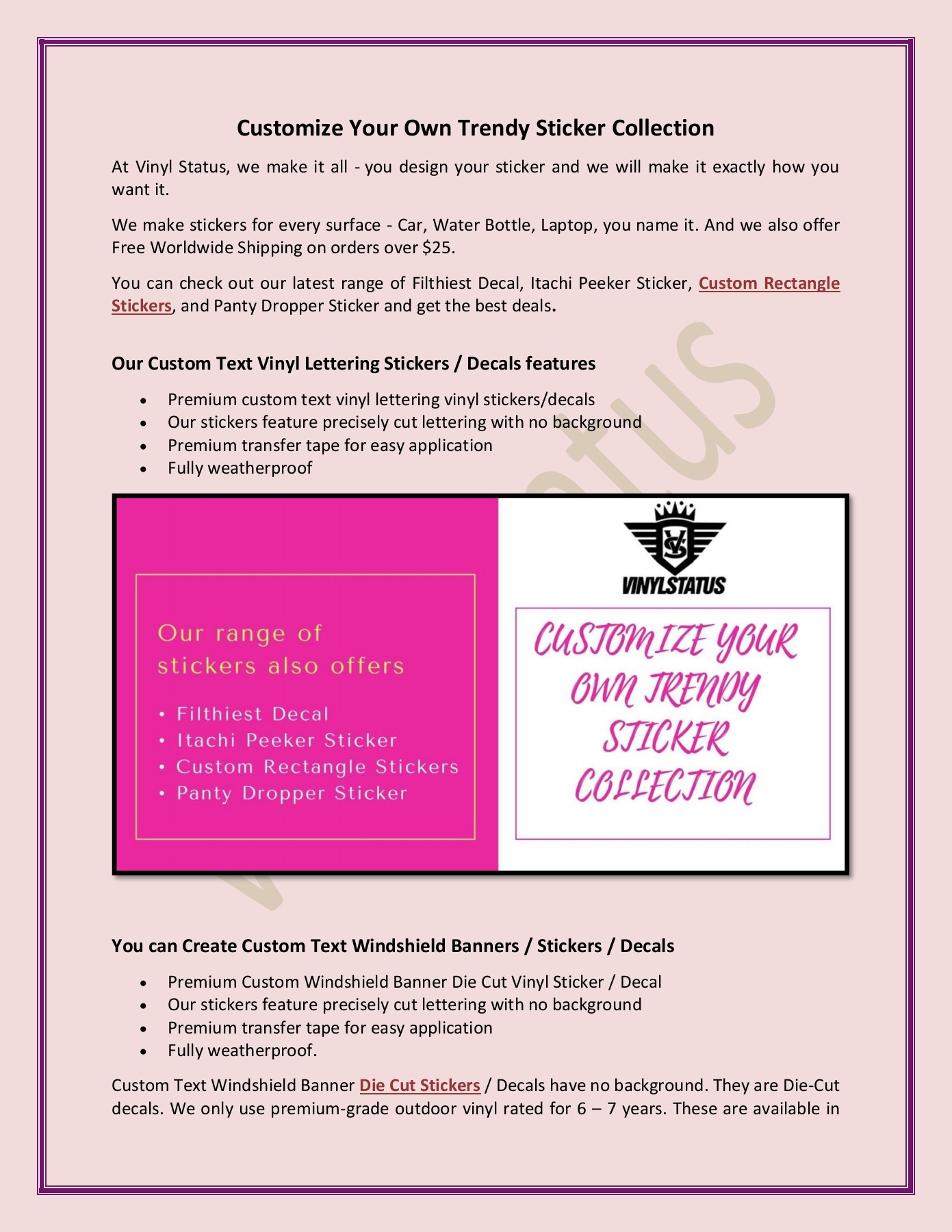 Customize Your Own Trendy Sticker Collection - vinylstatus.com - Page 1 ...