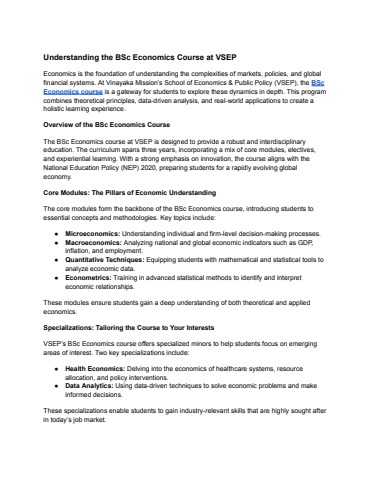 Understanding the BSc Economics Course at VSEP