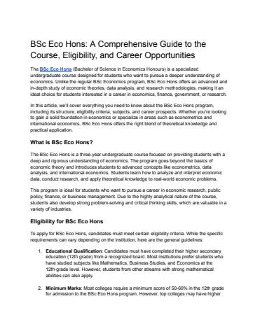 : "BSc Eco Hons: Unlock Your Career in Economics with this Specialized ...