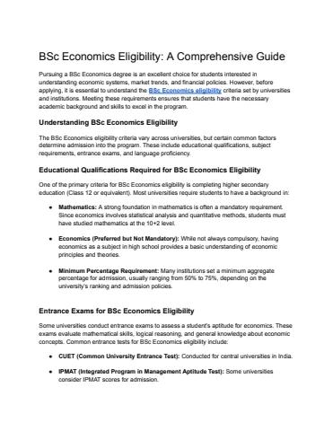Understanding BSc Economics Eligibility: Key Requirements for Admission