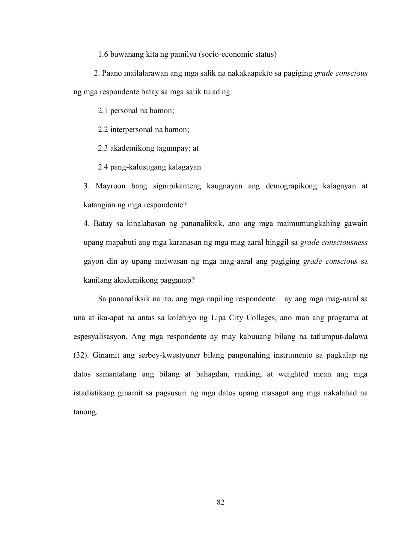 MGA SALIK NA NAKAKAAPEKTO SA PAGIGING GRADE CONSCIOUS NG MGA MAG-AARAL ...