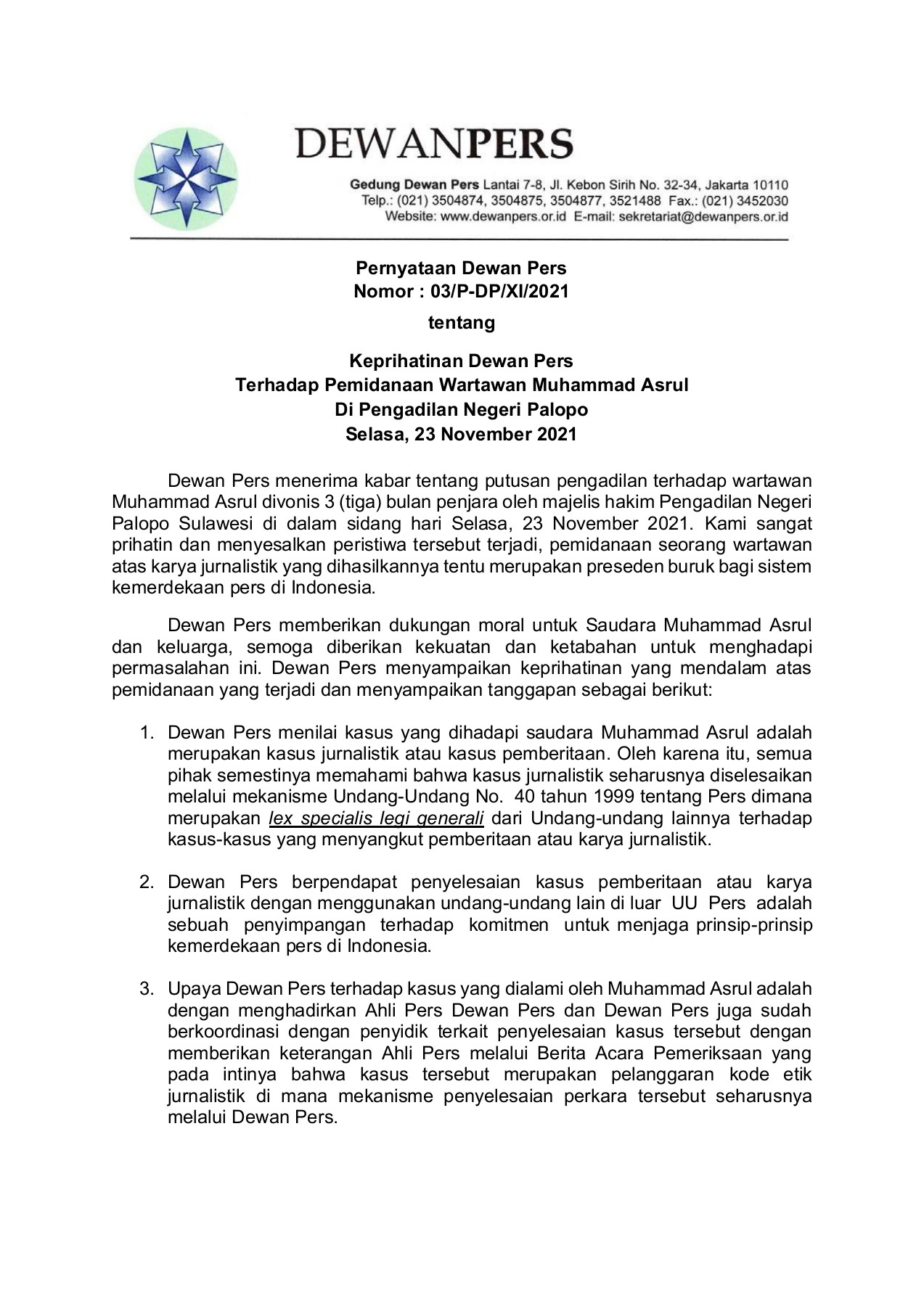 03-Pernyataan Dewan Pers - ardibonek11 - Page 1 - 2 | Flip PDF Online | PubHTML5