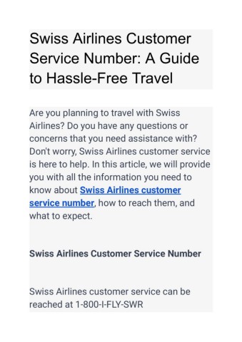 Swiss Airlines Customer Service Number 1-877-507-7341: A Guide to ...