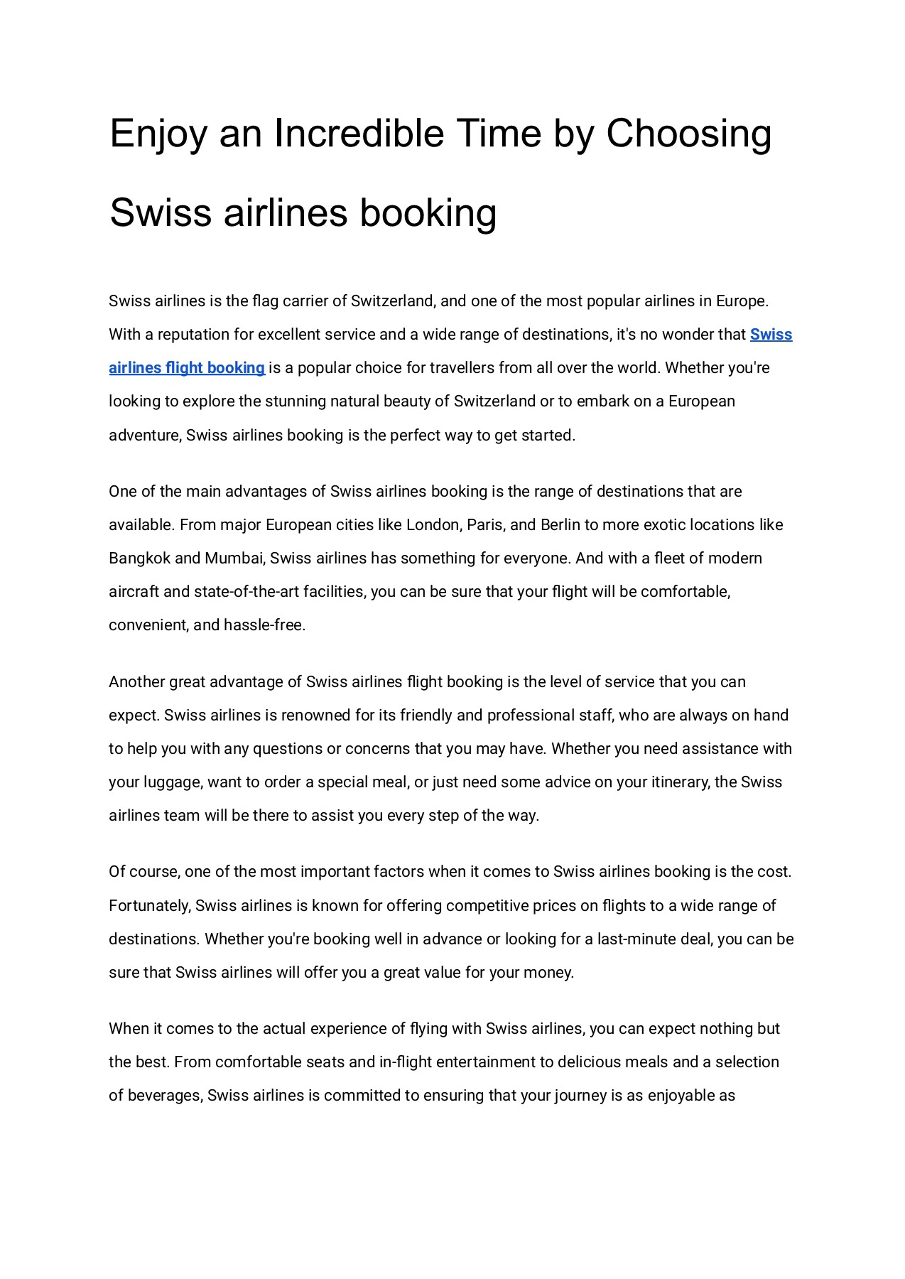 Enjoy an Incredible Time by Choosing Swiss airlines booking ...