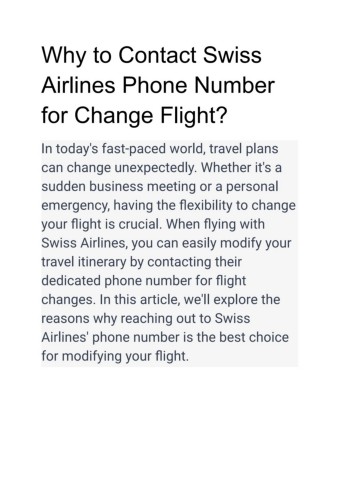 Why to Contact Swiss Airlines Phone Number for Change Flight