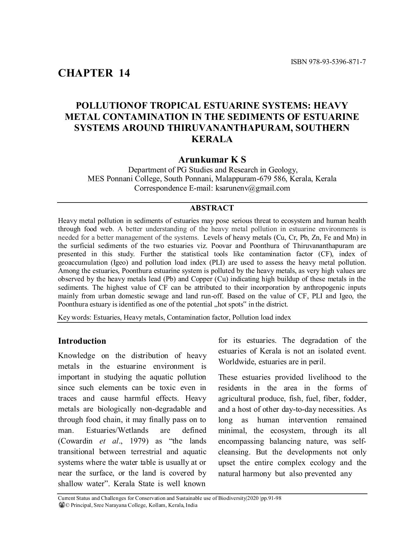 CURRENT STATUS AND CHALLENGES FOR CONSERVATION AND SUSTAINABLE USE OF ...