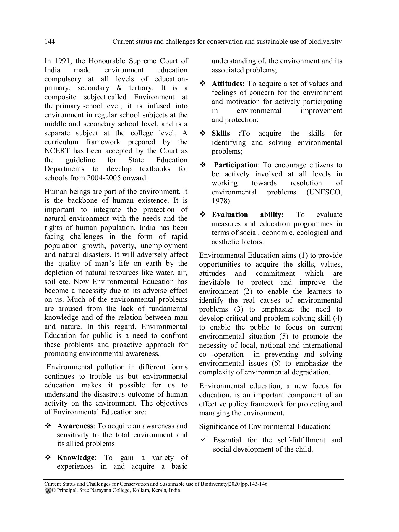 CURRENT STATUS AND CHALLENGES FOR CONSERVATION AND SUSTAINABLE USE OF ...