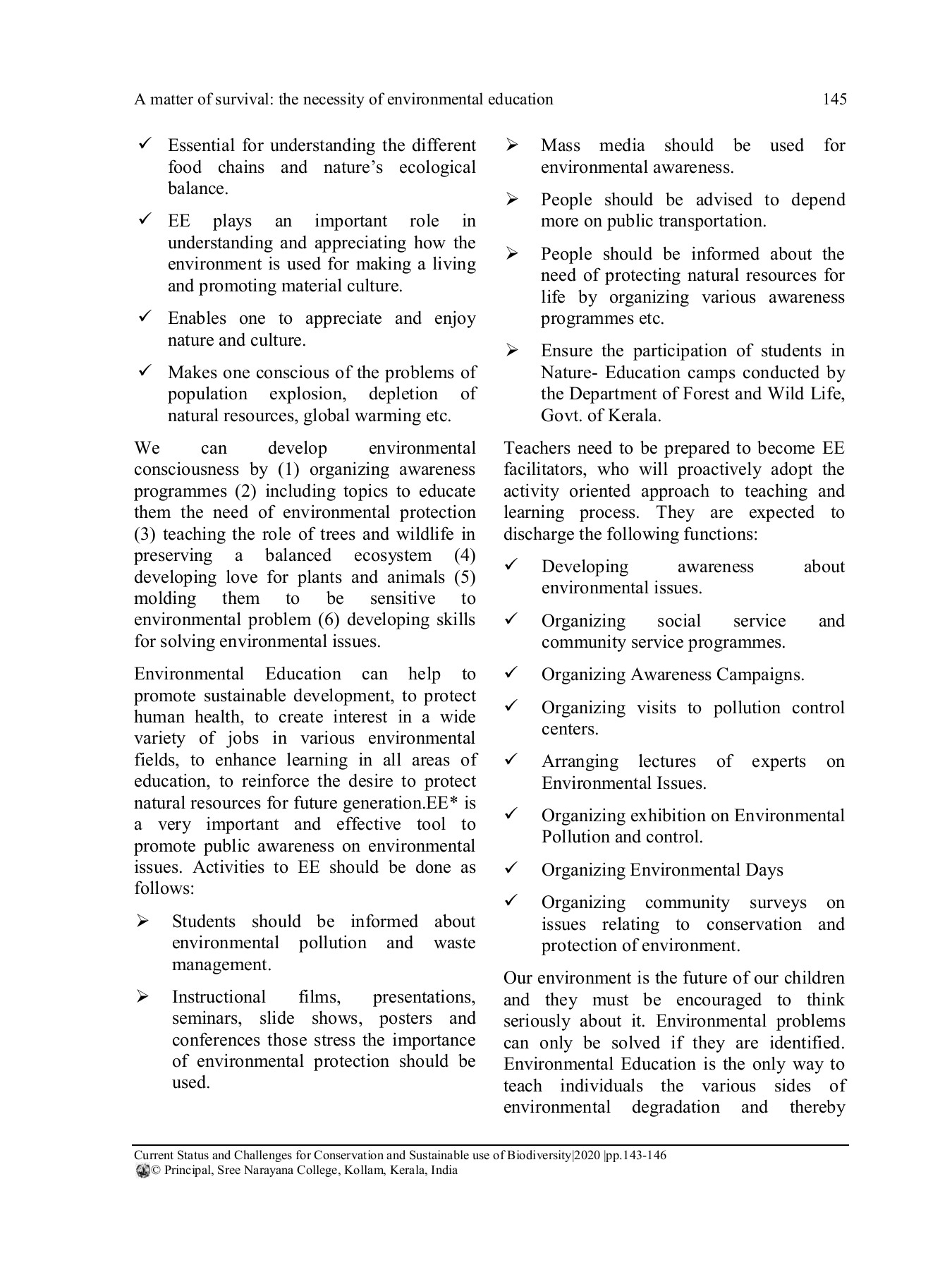 CURRENT STATUS AND CHALLENGES FOR CONSERVATION AND SUSTAINABLE USE OF ...