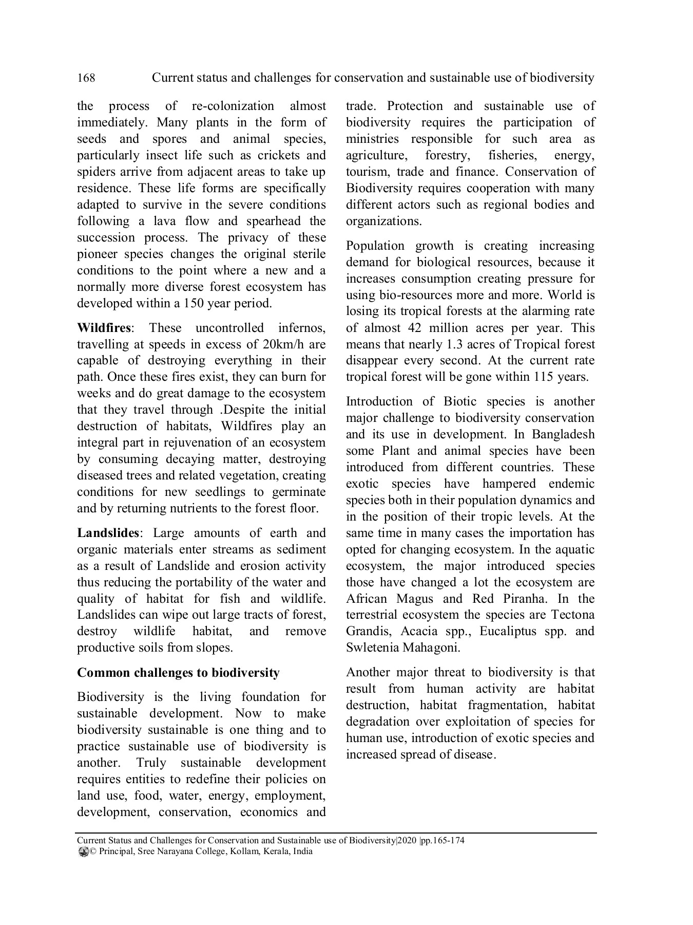 CURRENT STATUS AND CHALLENGES FOR CONSERVATION AND SUSTAINABLE USE OF ...