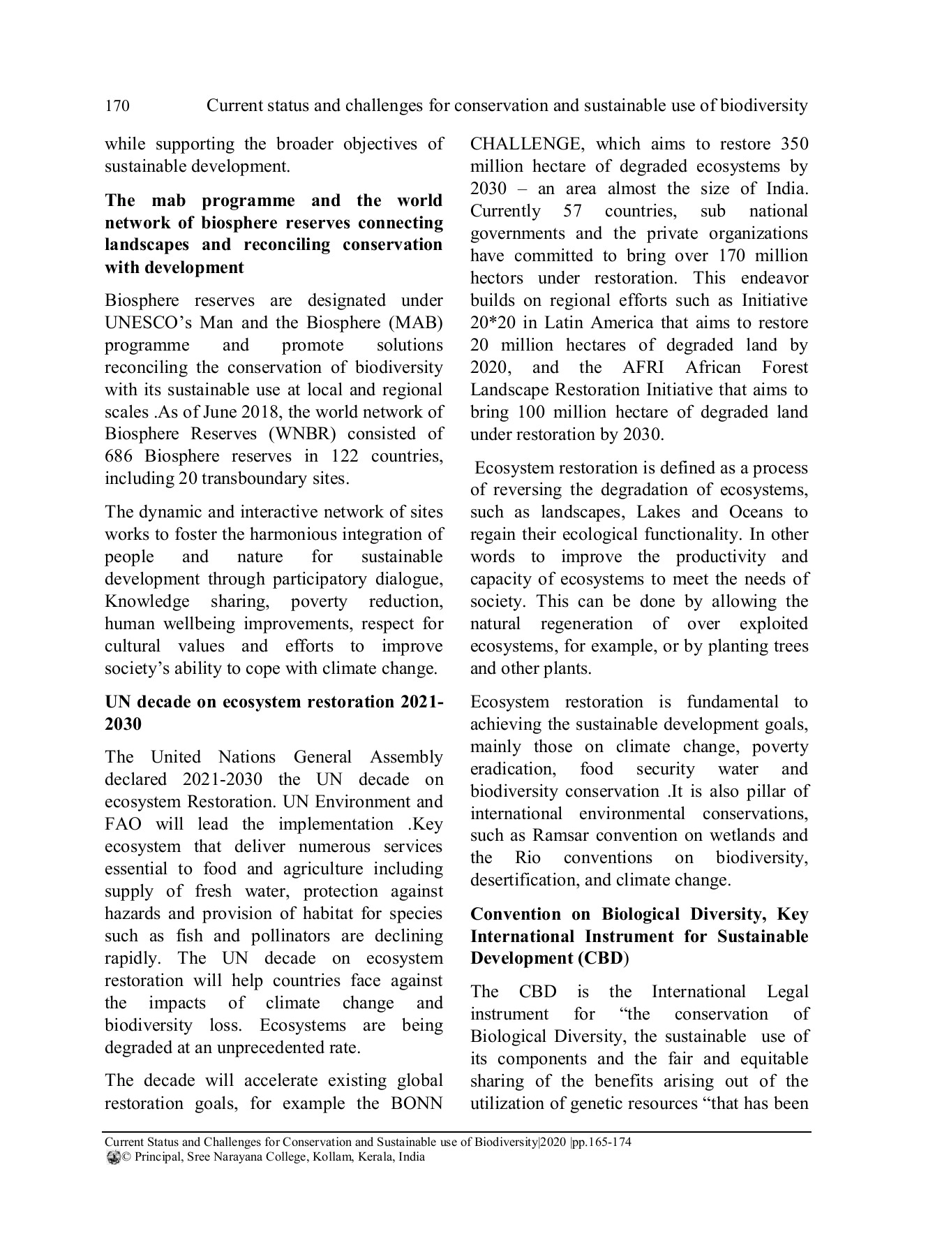 CURRENT STATUS AND CHALLENGES FOR CONSERVATION AND SUSTAINABLE USE OF ...