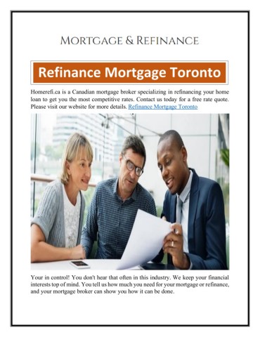 Refinance Mortgage Toronto Homerefi.ca