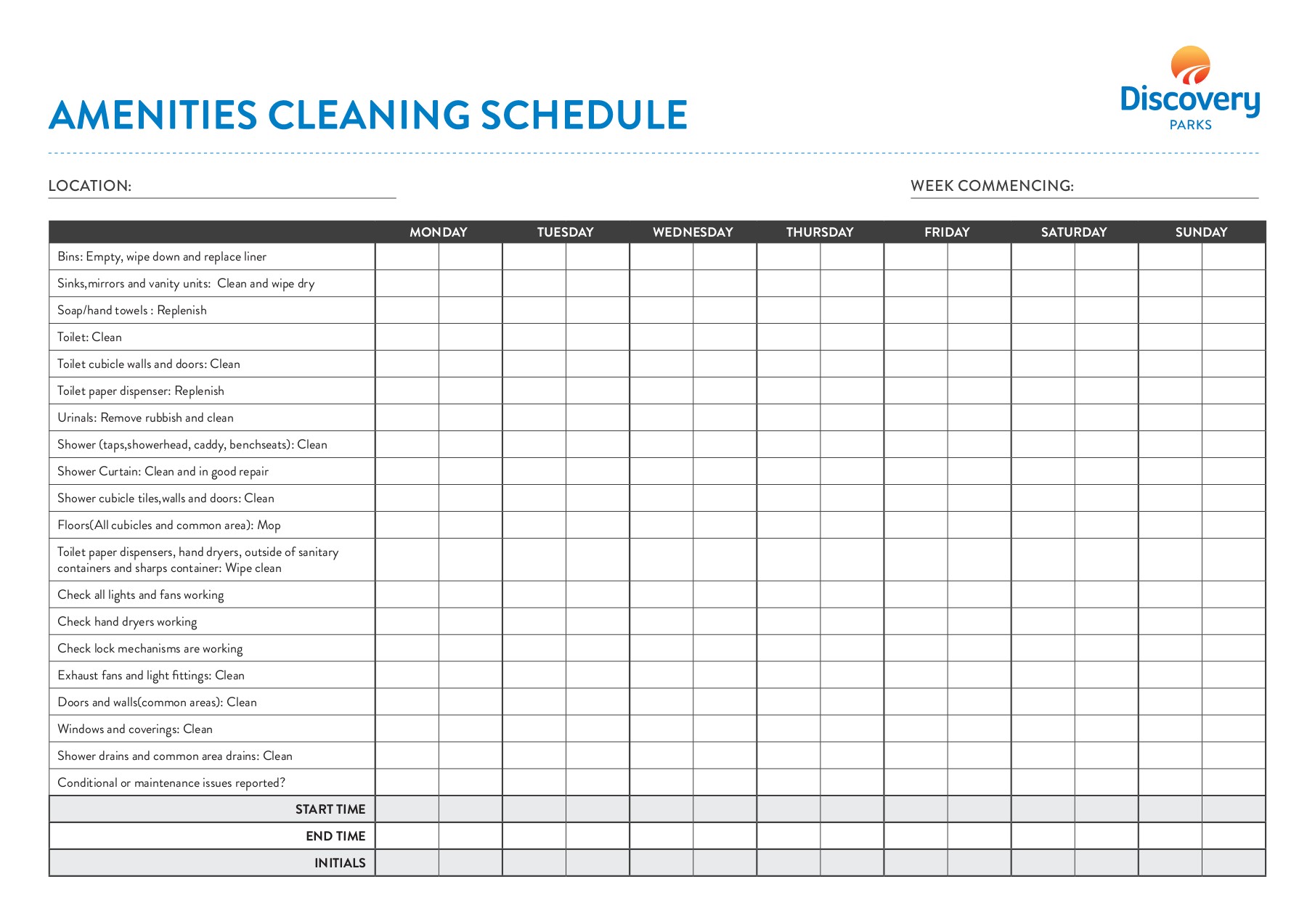 Amenities Cleaning Schedule And Checklist - spandana chakradhar - Page ...
