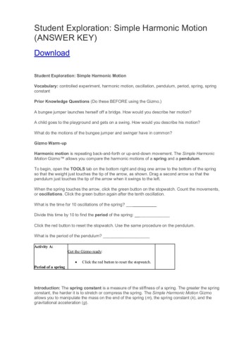 Student Exploration- Simple Harmonic Motion (ANSWER KEY) - Jack Bauer - Page 1 - 4 | Flip PDF ...
